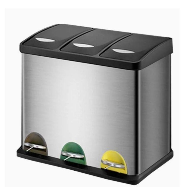 BASURERO TRIPLE 24L METALICO ACERO INOXIDABLE